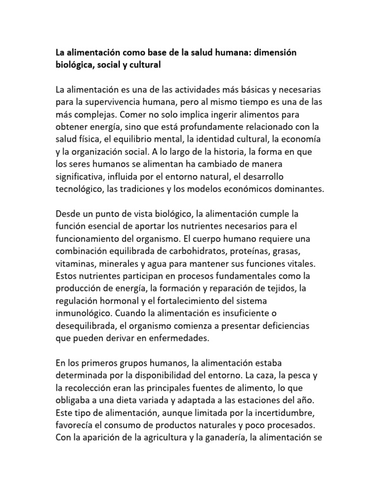 La alimentación como base de la salud humana | PDF | Alimentos | Dieta