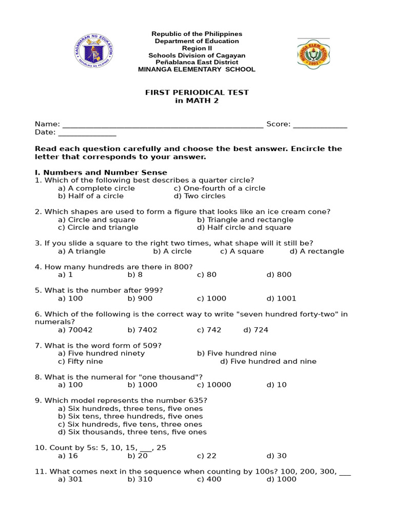 Q1 P_TEST MATH 2 | PDF | Mathematics