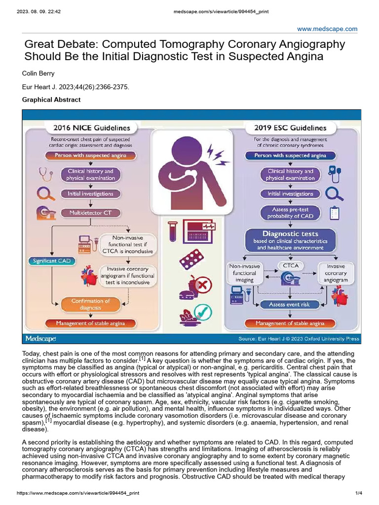 Computed Tomography Coronary Angiography in Chest Pain--first Choice to ...