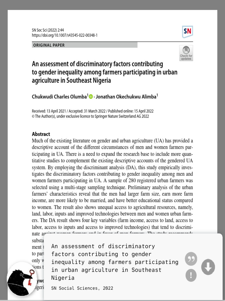 An Assessment of Discriminatory Factors Contributing to Gender ...
