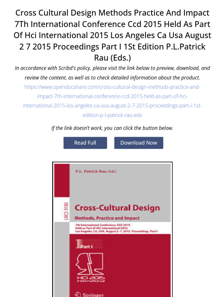 Cross Cultural Design Methods Practice and Impact 7th International ...