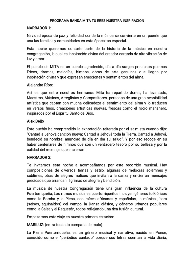 Programa Banda_mita Tu Eres Nuestra Inspiración_v2 | PDF | Amor | Himnos