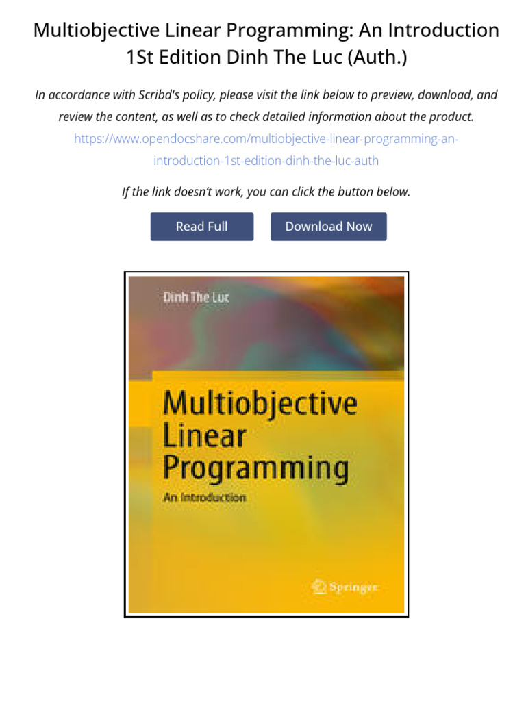 Multiobjective Linear Programming: An Introduction 1st Edition Dinh The Luc (Auth.) | PDF ...