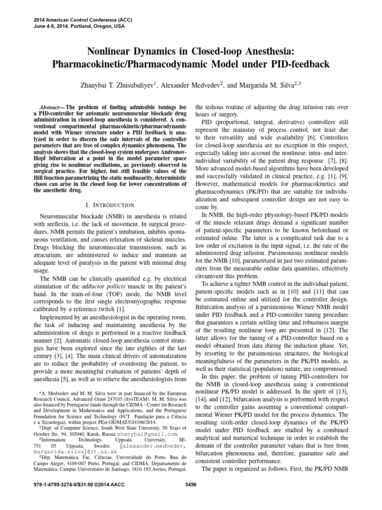 Nonlinear Dynamics in Closed-Loop Anesthesia Pharmacokinetic ...