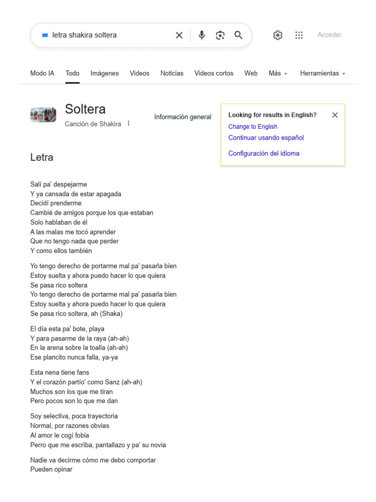 Letra de "Soltera" de Shakira | PDF