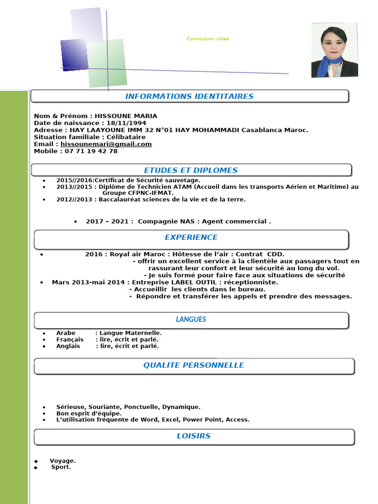 CV de Maria Hissoune : Compétences et Expérience | PDF