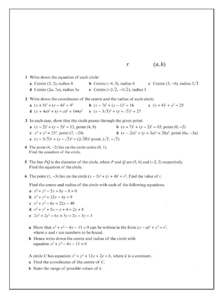 Add Math Worksheet on CG Circle (1) | PDF