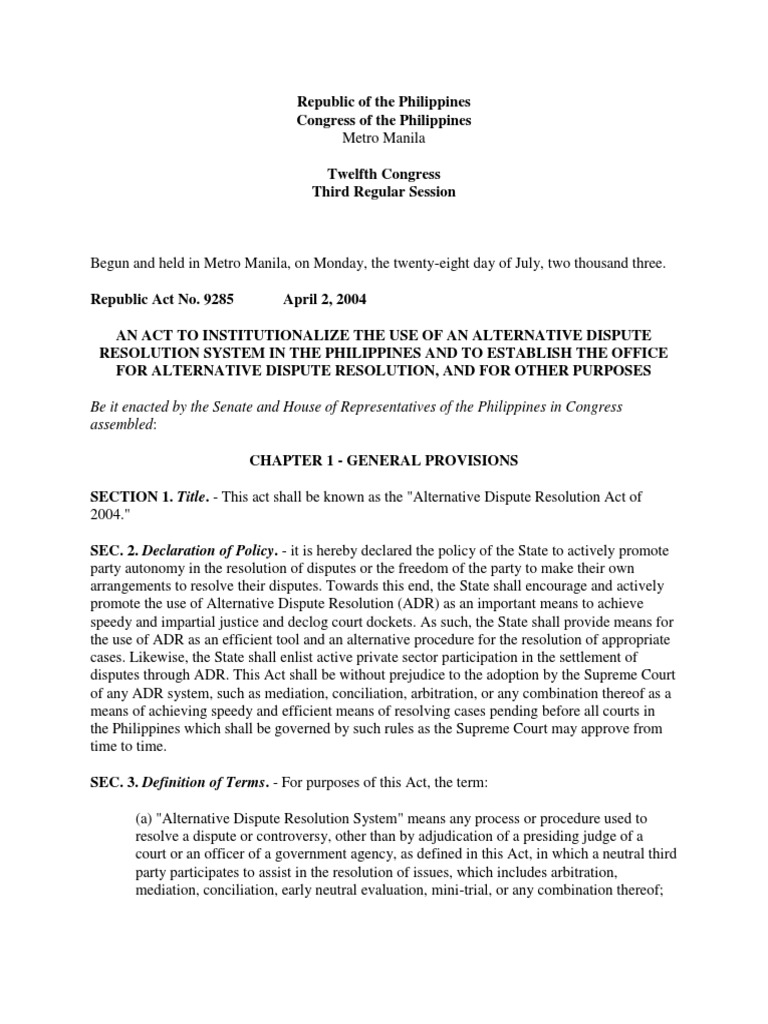 Ra 9285 | PDF | Alternative Dispute Resolution | Arbitral Tribunal