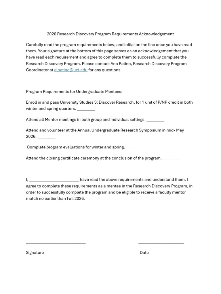 2026 Research Discovery Program Acknowledgement | PDF