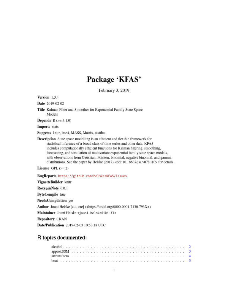 KFAS: Kalman Filter for State Space Models | PDF