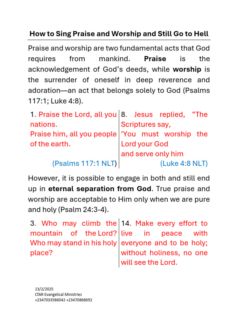 How to Sing Praise and Worship and Still Go to Hell | PDF | Worship | God