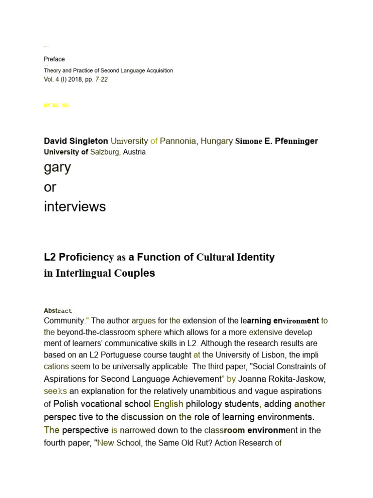 D. Singleton, S. E. Pfenninger (1) | PDF | Second Language | Second Language Acquisition