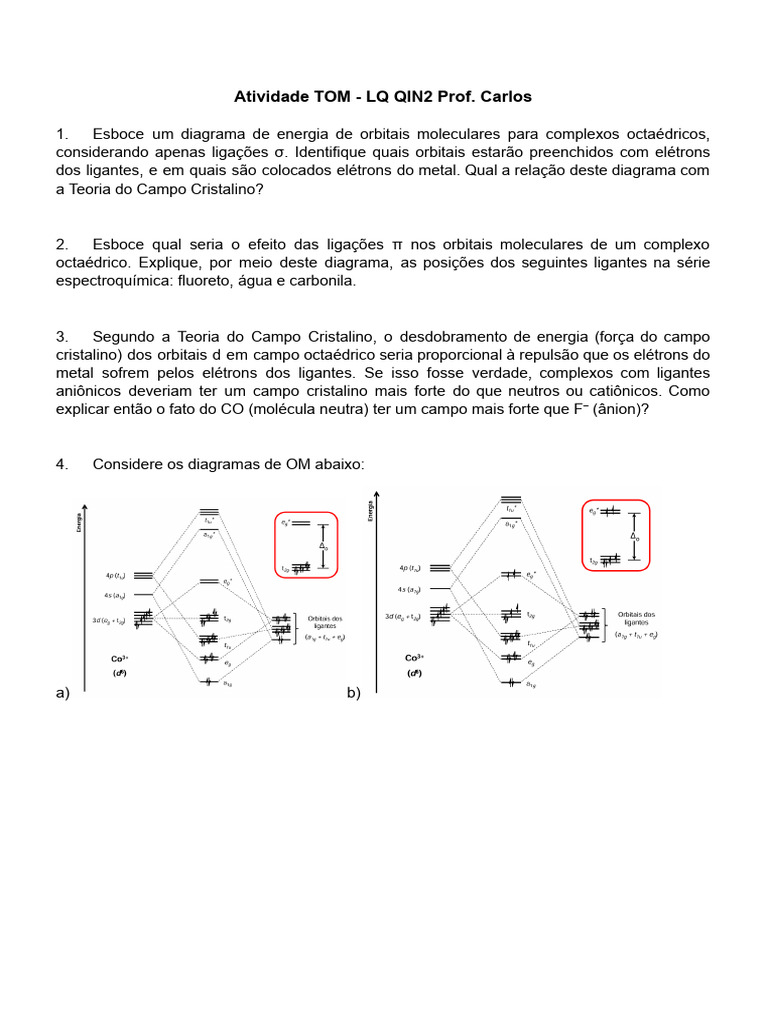 Atividade TOM - LQ QIN2 Prof | PDF