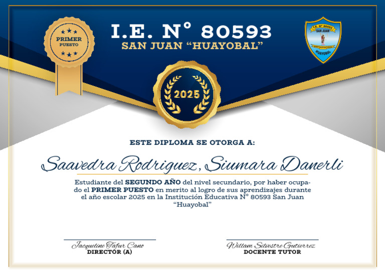 Diploma Primer Puesto I.E. N° 80593 | PDF