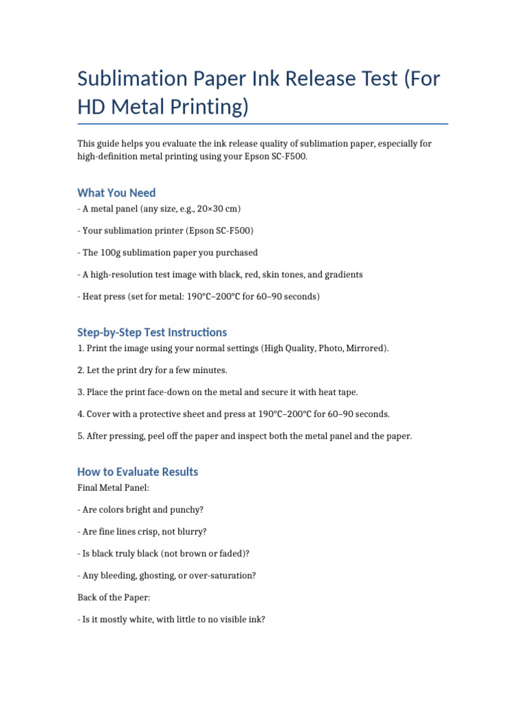 Sublimation Paper Ink Release Test | PDF