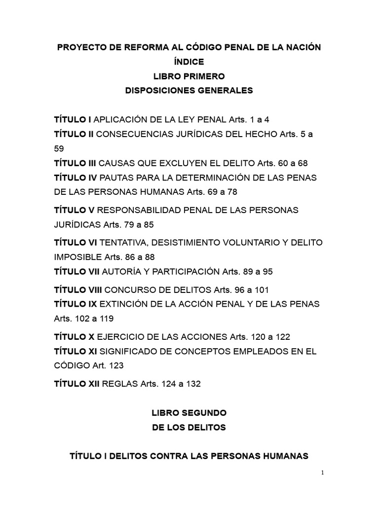Proyecto Código Penal - Archivo Completo Con Índice | PDF | Castigos | Mala conducta