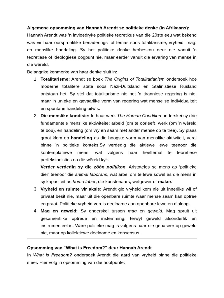 Arendt Opsomming | PDF