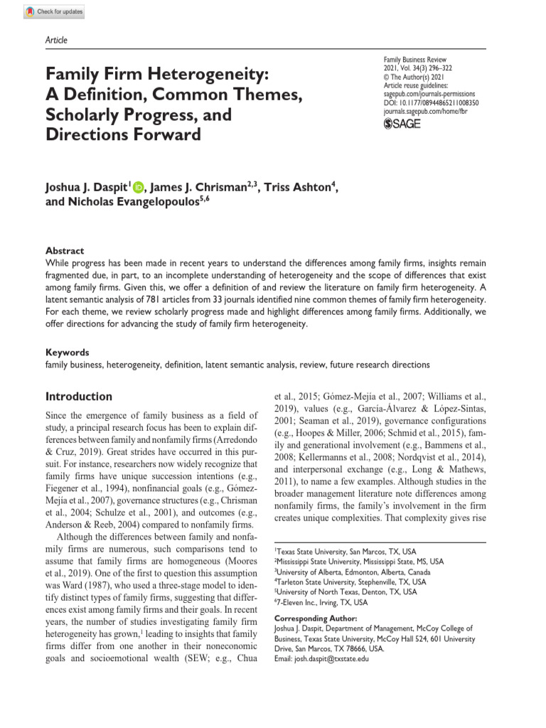 Family Firm Heterogeneity: A Definition, Common Themes, Scholarly ...
