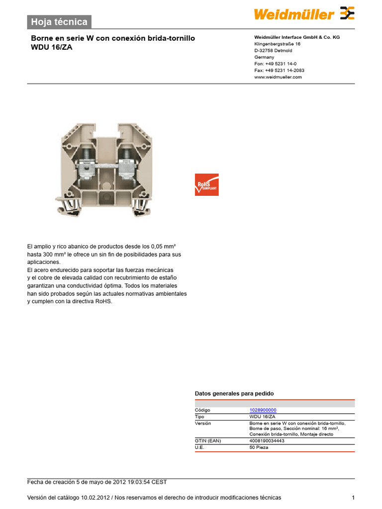 1028900000_WDU_16_ZA_es | PDF | Conector eléctrico