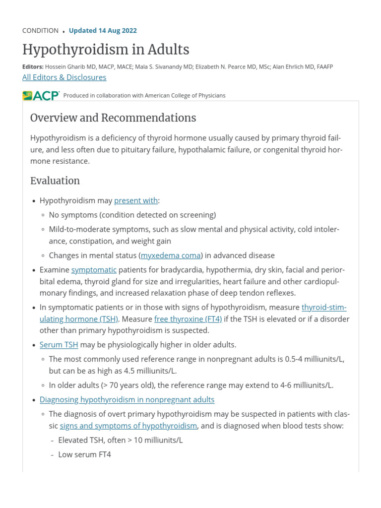 Hypothyroidism Overview and Management Guide | PDF | Hypothyroidism ...