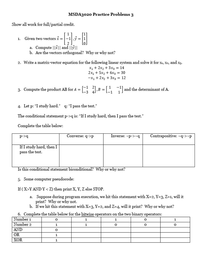 MSDA3020 Practice Problems Solutions | PDF