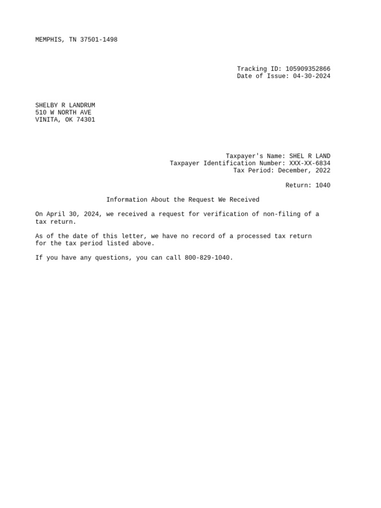 745974310-202212-Verification-of-Non-Filing-LAND-105909352866-1 2 | PDF