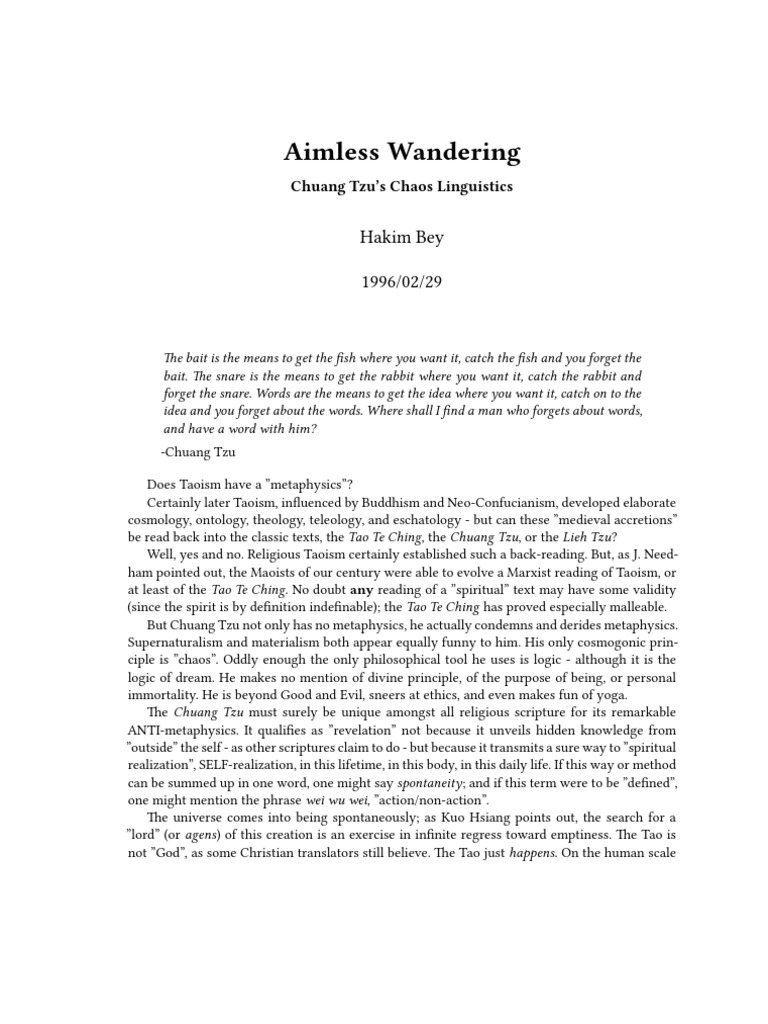 Hakim Bey Aimless Wandering | PDF | Tao | Laozi