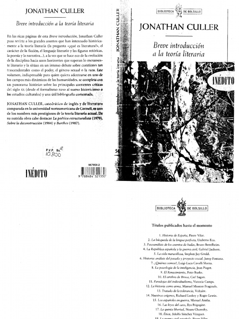 Jonathan Culler Breve Introduccion a La Teoria Literaria | PDF ...