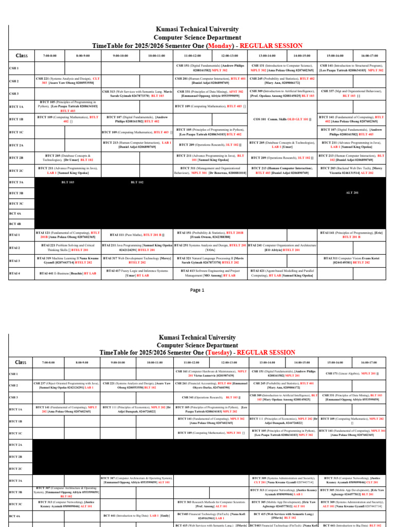 Kumasi Technical University CS Timetable | PDF | Web Development ...