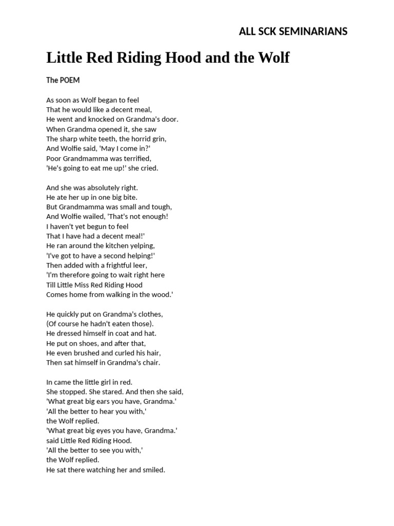Little Red Riding Hood Poem Analysis | PDF