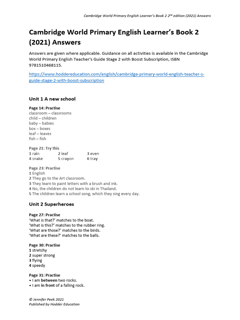 Cambridge Primary English Book 2 Answers | PDF