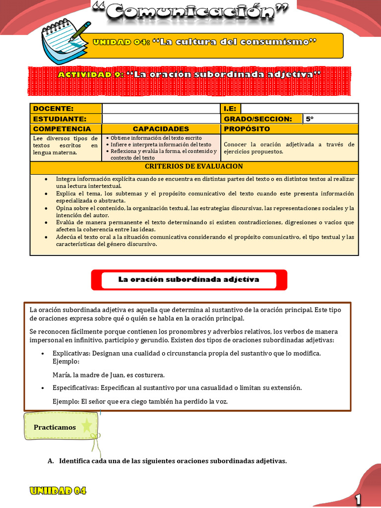 5° ACT 9 COM UN4 SEM 05-2023 | PDF | Oración (Lingüística) | Lingüística