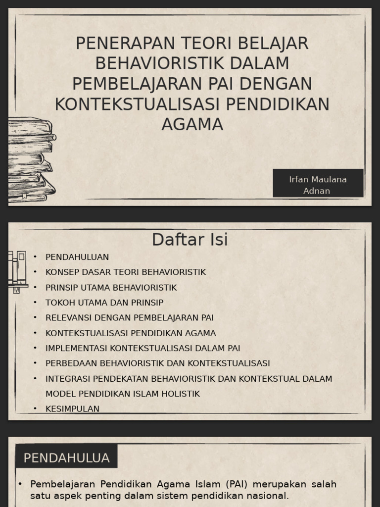 Penerapan Teori Belajar Behavioristik Dalam Pembelajaran Pai Dengan Kontekstualisasi Pendidikan ...