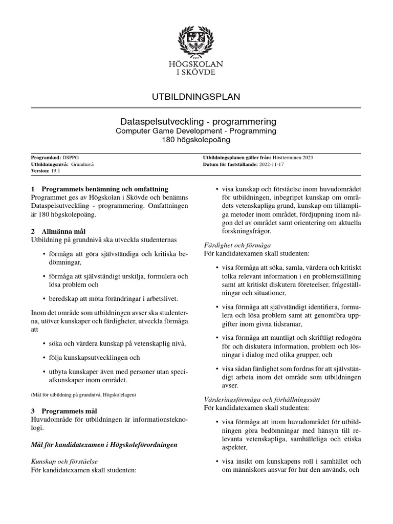 Utbildningsplan DSPPG | PDF