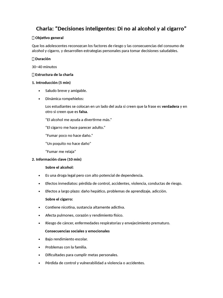 Charla-prevencion de Alcohol y Cigarro | PDF