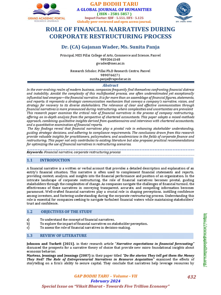 Financial Narratives in Corporate Restructuring | PDF | P Value | Narrative