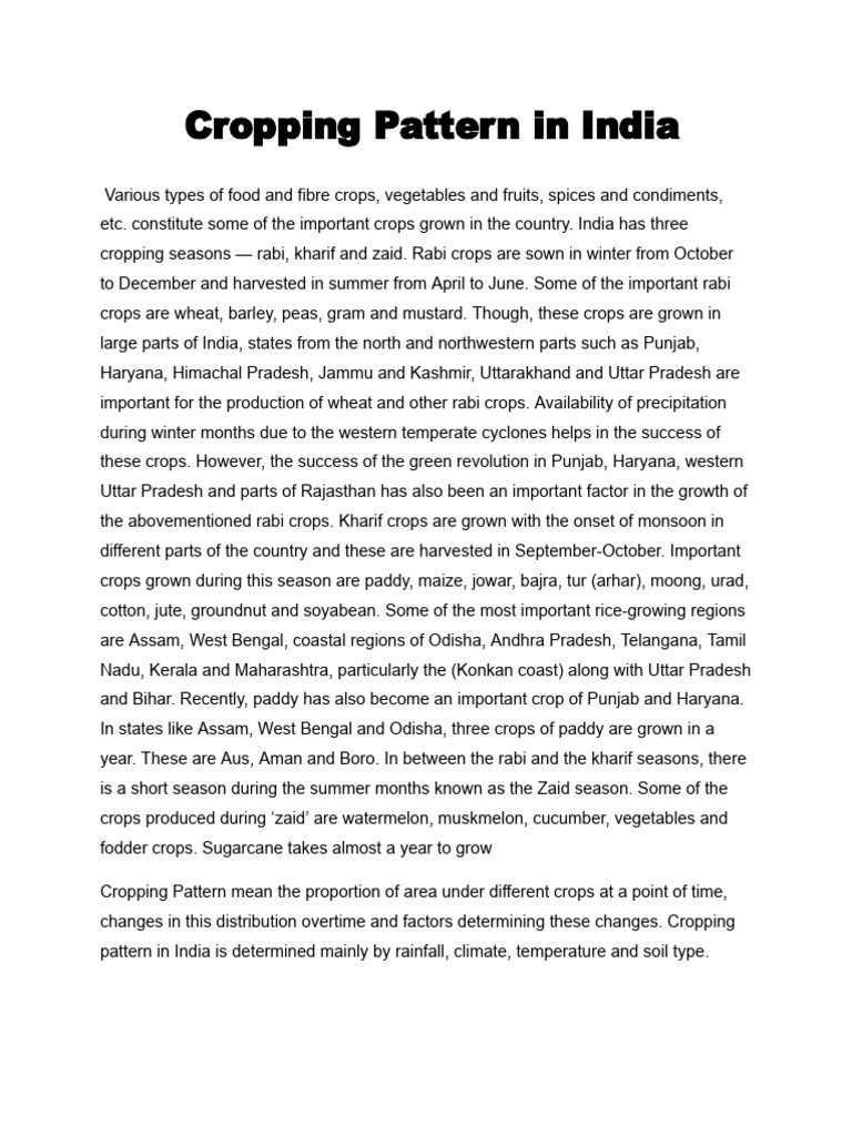 Cropping Pattern and Irrigation System in India 16-10-2024.Docx | PDF ...