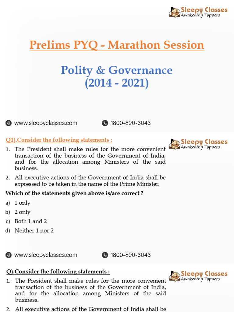 POLITY Marathon Detailed Answers | PDF | Government Of India | Government