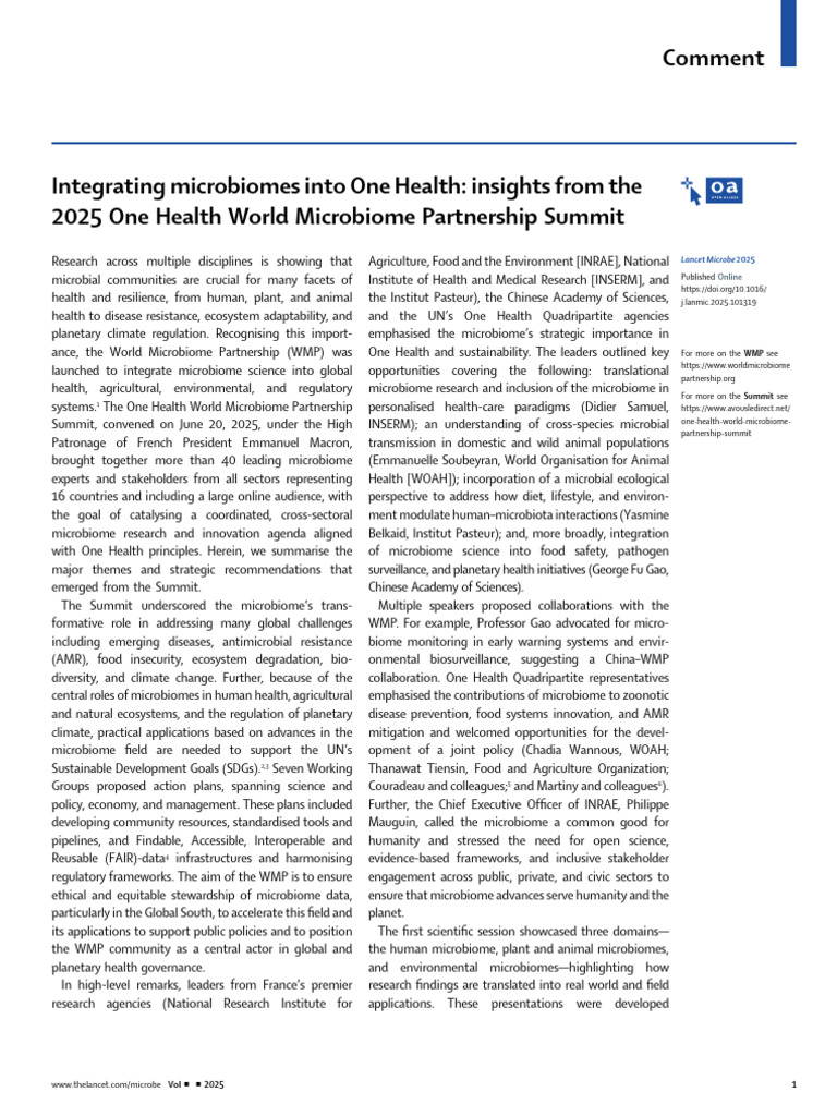 Lancet Open Access Journals-Integrating Microbiomes Into One Health ...