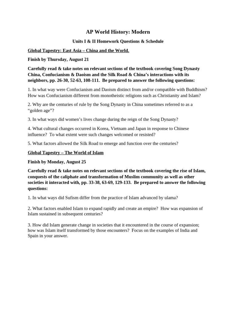 AP World History Units I & II Schedule | PDF | Asia | Silk Road