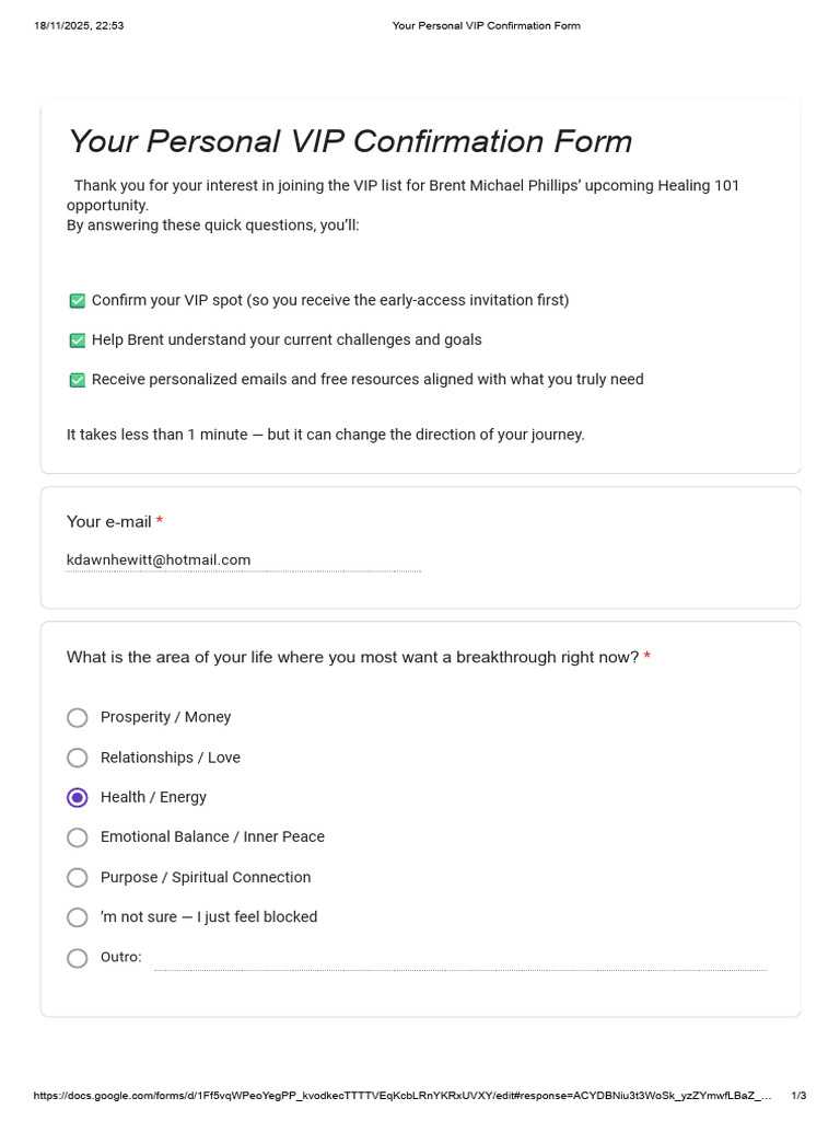 kdawnhewitt@hotmail.com Your Personal VIP Confirmation Form - Google ...