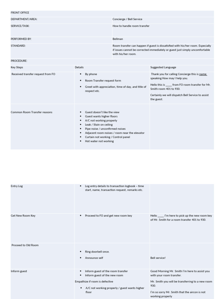Module 8 FO Concierge How to Handle Room Transfer | PDF