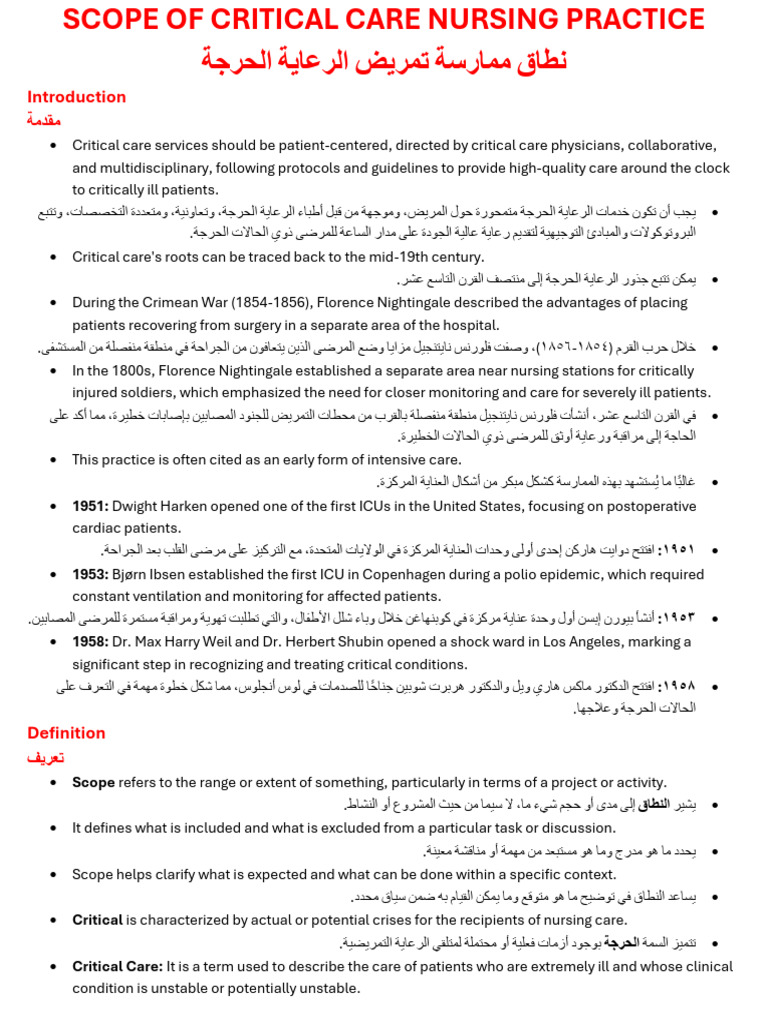 Scope of Critical Care Nursing Practice مترجمه | PDF