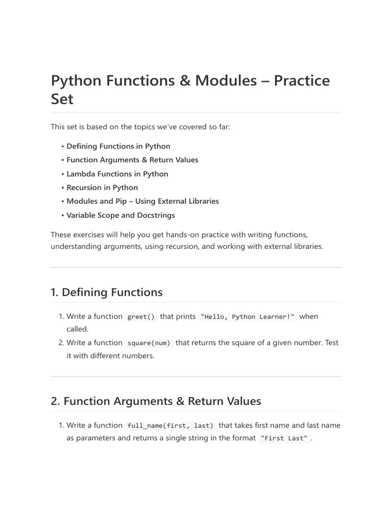Python Functions & Modules Practice Set | PDF | Parameter (Computer ...