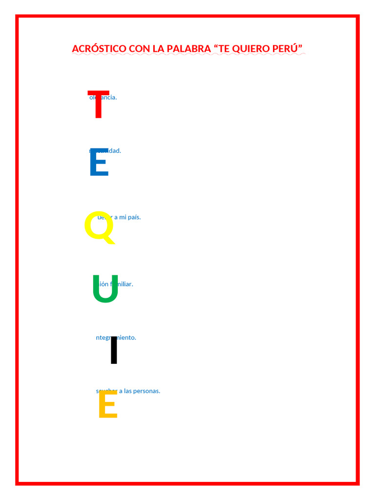 Acrostico "Te Quiero Perú" | PDF