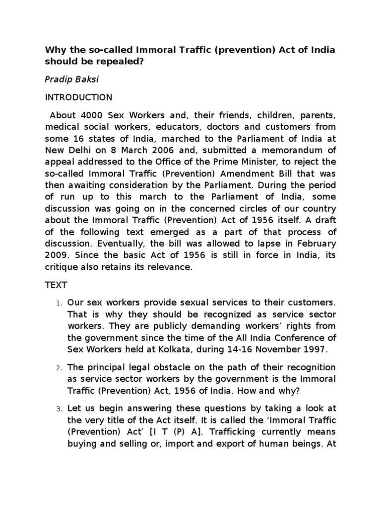 Repeal India's Immoral Traffic Act | PDF | Human Trafficking | Prostitution