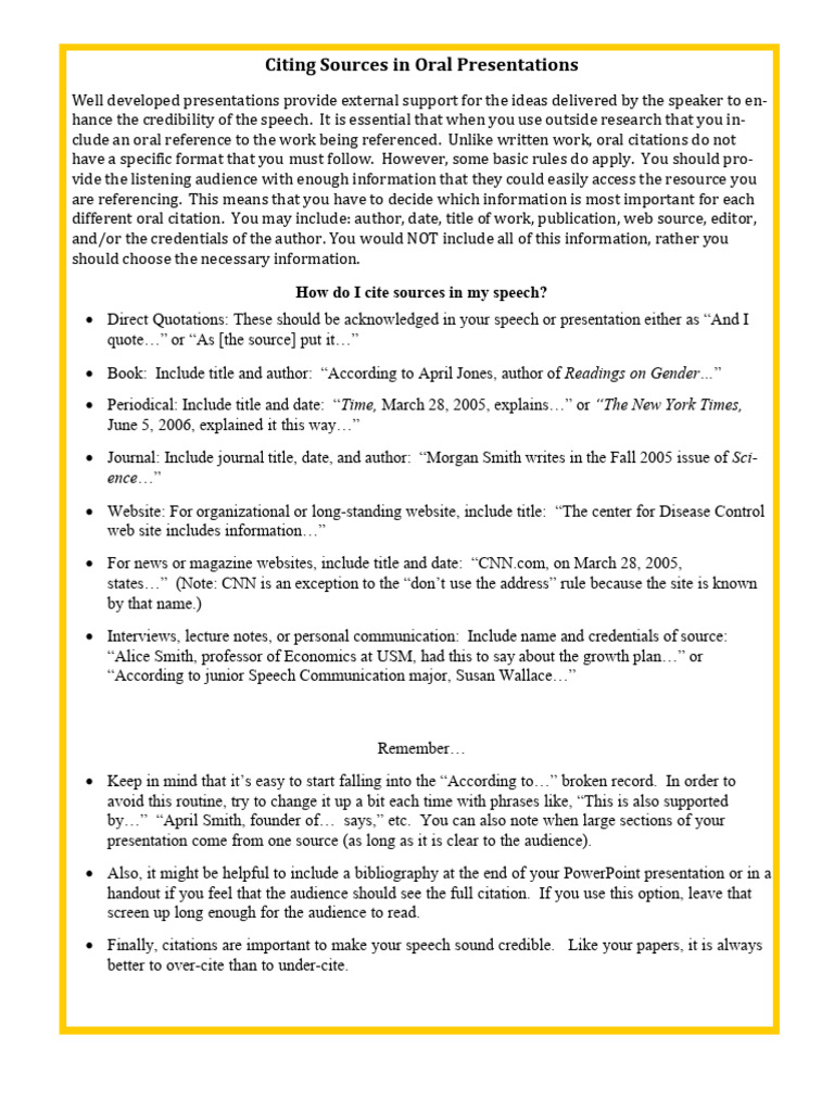 Citing Sources in Oral Presentations | PDF | Citation | Plagiarism