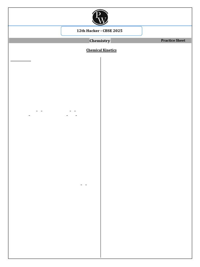 Chemical Kinetics - Practice Sheet 12th Hacker CBSE 2025 (1) | PDF ...