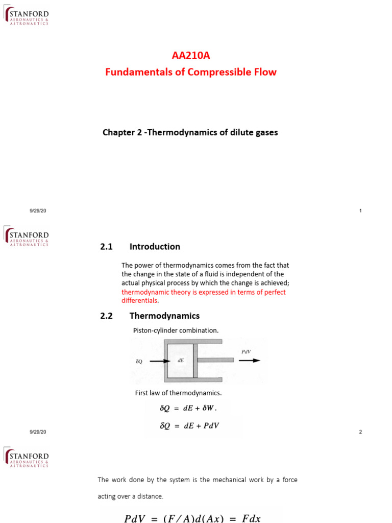 AA210A Chapter 2 Thermo of Gases Brian J Cantwell | PDF | Gases | Temperature