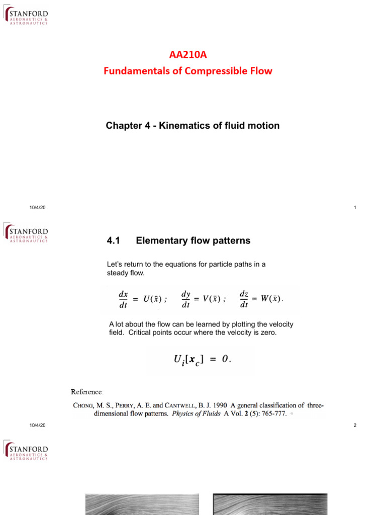 AA210A Chapter 4 Kinematics of Fluids Brian J Cantwell | PDF | Fluid ...